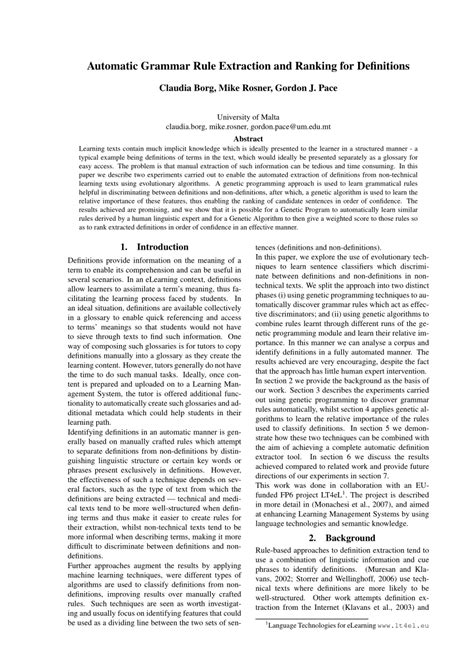 Pdf Automatic Grammar Rule Extraction And Ranking For Definitions