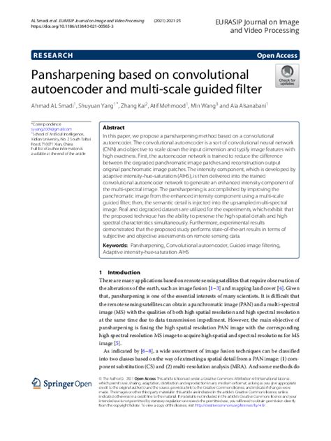 Pdf Pansharpening Based On Convolutional Autoencoder And Multi Scale Guided Filter
