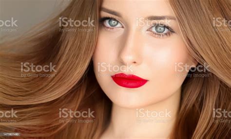 Hairstyle Beauty And Hair Care Beautiful Woman With Long Healthy Hair Model Wearing Matte Red
