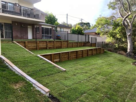 Sloping Backyard Landscape Ideas Terraced Gardens Paving