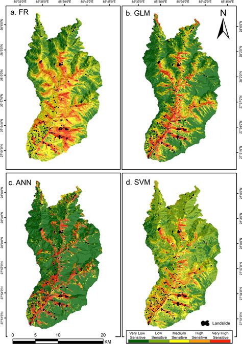 Landslide Susceptibility Map Based On A Fr B Lr C Ann And D Svm Download Scientific Diagram