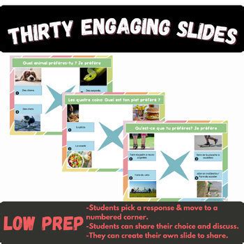 French Question Du Jour Four Corners Activity Speaking Personal Likes Core FSL
