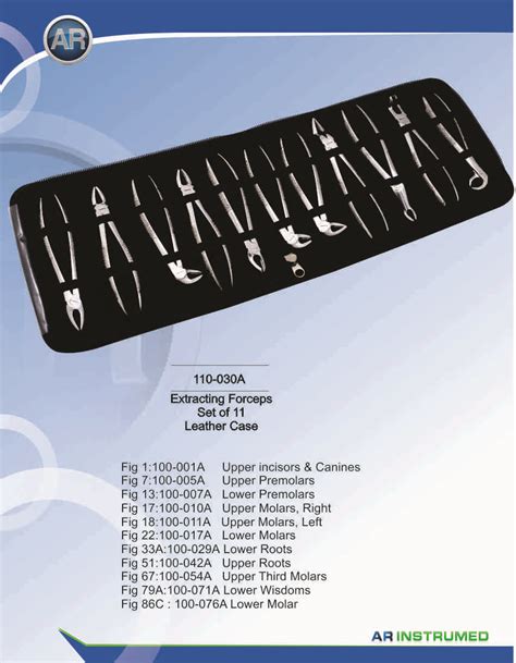 Pinzas De Extracción Anatómicas Juego Estándar De 11 Estuche De Cuero