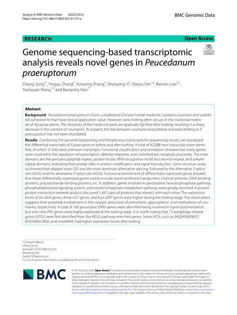 Pdf Genome Sequencing Based Transcriptomic Analysis Reveals Novel