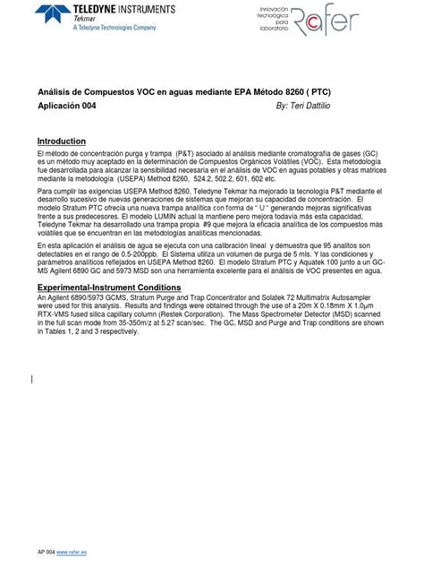Ap 004 Analisis Voc En Agua Mediante Epa Method 8260 Ptc Pdf