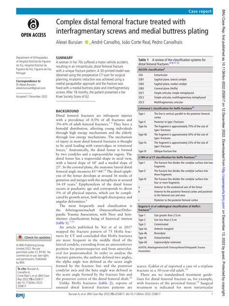 Pdf Complex Distal Femoral Fracture Treated With Interfragmentary Screws And Medial Buttress