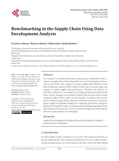 pdf benchmarking in the supply chain using data …data envelopment analysis dea which