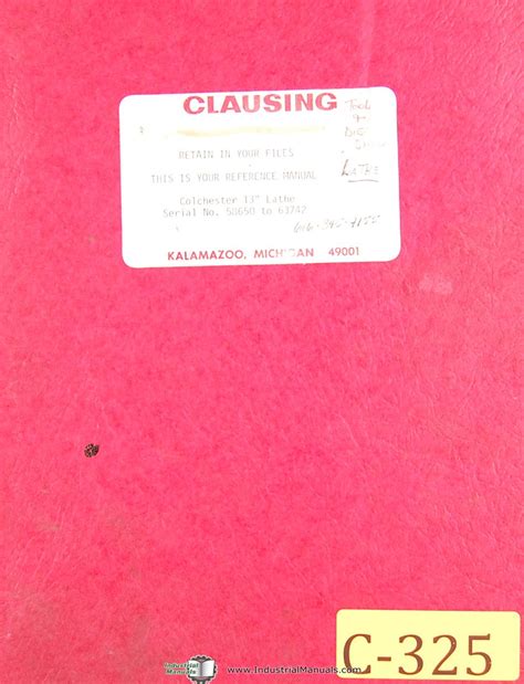 Clausing Colchester 13 Lathe Operations And Parts List Manual Clausing Books