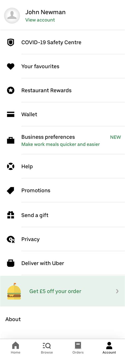 Uber Eats App Account Dashboard 425 Of 517 Account Dashboard Examples Baymard Institute