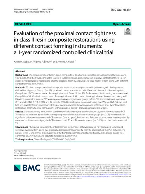 Pdf Evaluation Of The Proximal Contact Tightness In Class Ii Resin Composite Restorations