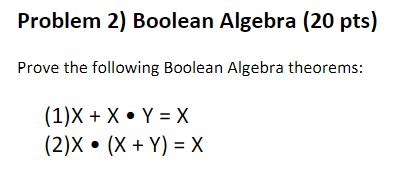 Solved Problem Boolean Algebra Pts Prove The Chegg