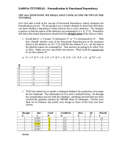 Sa0951a Tutorial Normalisation And Functional Dependency Download Free Pdf Software Design