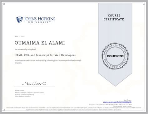 Completed Web Development Course By Coursera Oumaima El Alami Posted