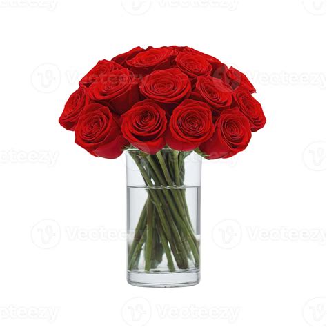 Bouquet Of Vibrant Red Roses In Clear Glass Vase Showcasing Elegance