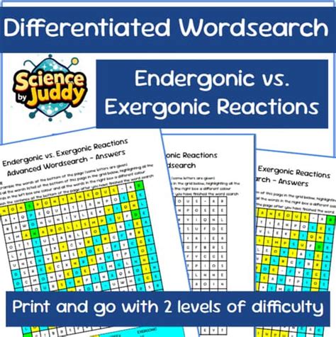 Differentiated Word Search Endergonic Vs Exergonic Reactions