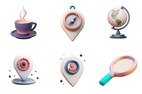 Cup Of Coffee Globe Compass Location Marker Person Marker Tennis Racket