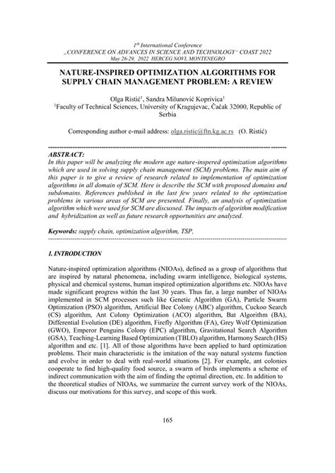pdf nature inspired optimization algorithms for supply chain management problem a review