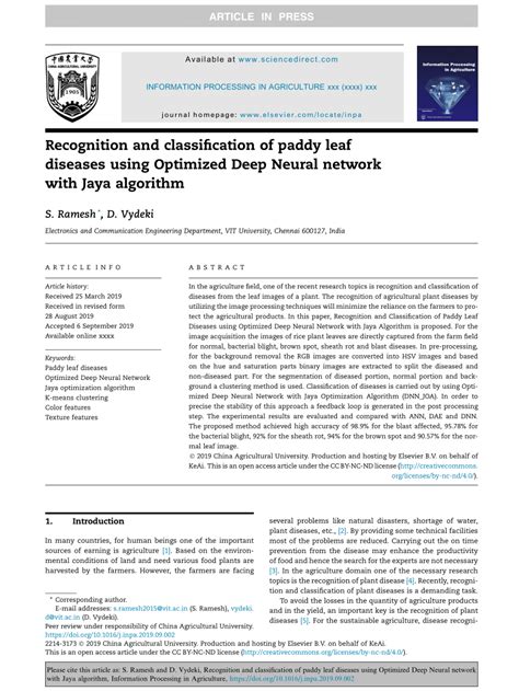 Pdf Recognition And Classification Of Paddy Leaf Diseases Using Optimized Deep Neural Network