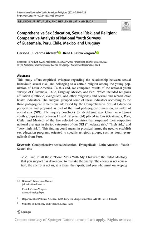 Comprehensive Sex Education Sexual Risk And Religion Comparative Analysis Of National Youth