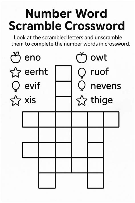 Number Word Scramble Crossword Worksheet Download And Print Now