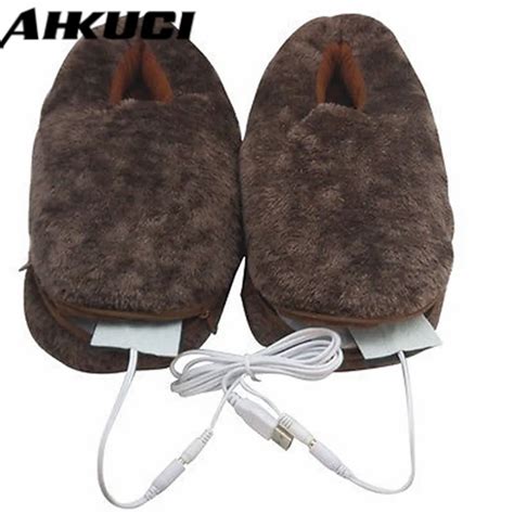 Buy Menswomens Shoes Foot Warmer Usb Heated Plush Slippers Brown Fit Size 35