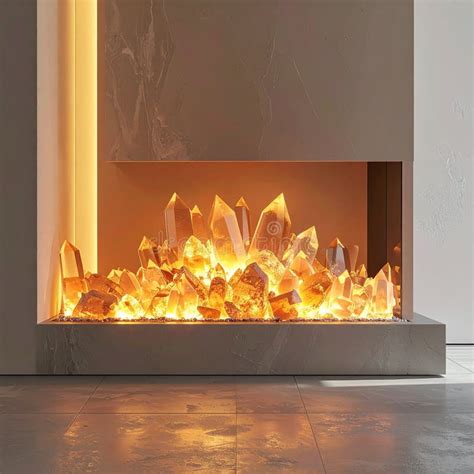 Modern Fireplace With Glowing Amber Crystals Stock Illustration