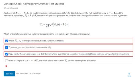 Solved Concept Check Kolmogorov Smirnov Test Statistic 0 1