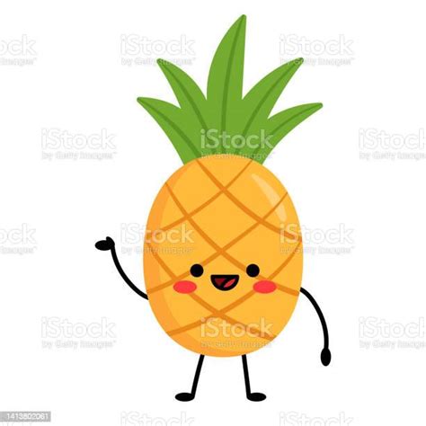 파인애플은 말한다 팔과 다리가있는 만화 캐릭터 파인애플 다른 감정 흰색 배경에 고립된 벡터 일러스트 레이 션 0명에 대한 스톡