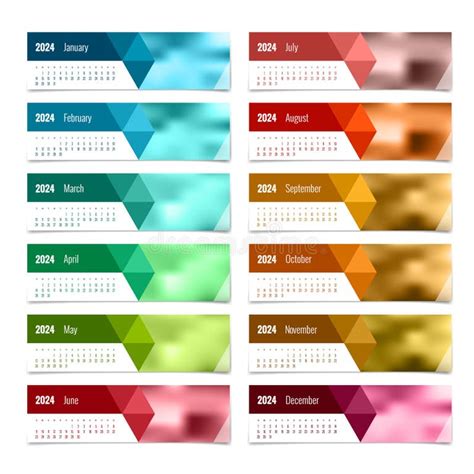 календарь на 2024 год цветной настенный календарь на английском языке на белом фоне