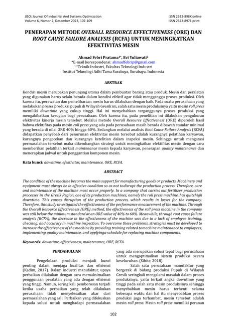 Pdf Penerapan Metode Overall Resource Effectiveness Ore Dan Root