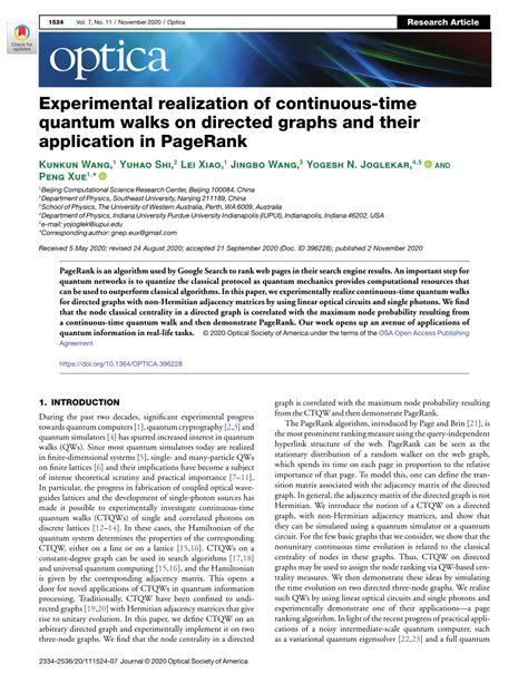 pdf experimental realization of continuous time quantum walks on