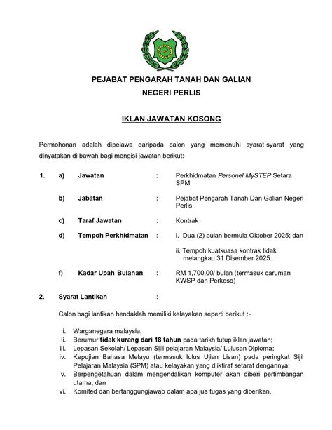 Pptg Perlis 1 • Kerja Kosong Kerajaan