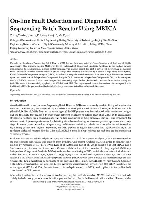 pdf on line fault detection and diagnosis of sequencing batch reactor