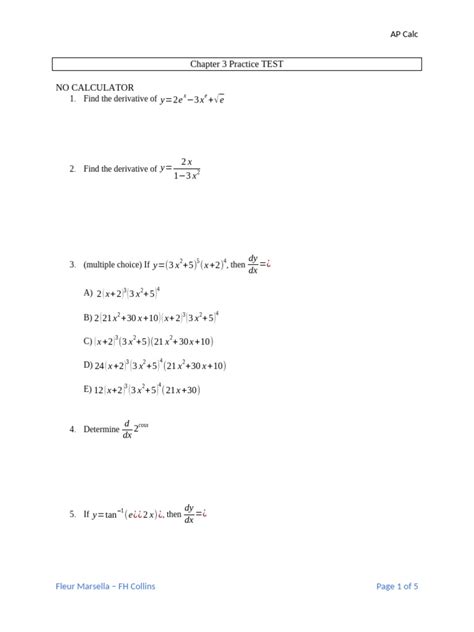 Chapter 3 Practice Test Pdf Mathematical Relations Calculus