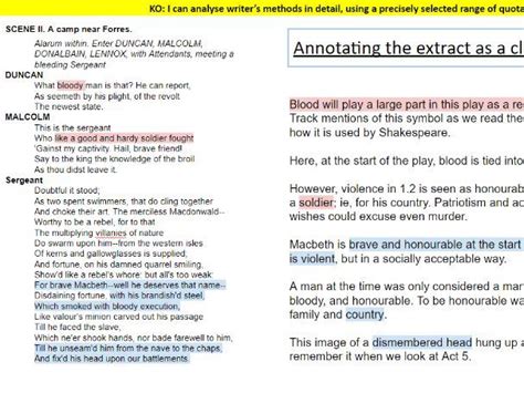Macbeth Act 1 Scene 2 Analysis Lesson Teaching Resources