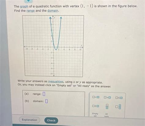 solved the graph of a quadratic function with vertex 1 −1