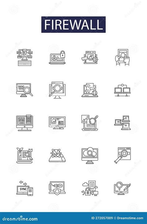 Firewall Line Vector Icons And Signs Protection Security Perimeter