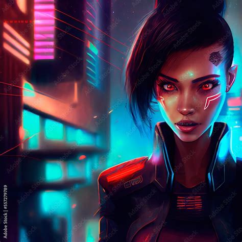 Portrait Of A Sci Fi Cyberpunk Girl High Tech Futuristic Woman From