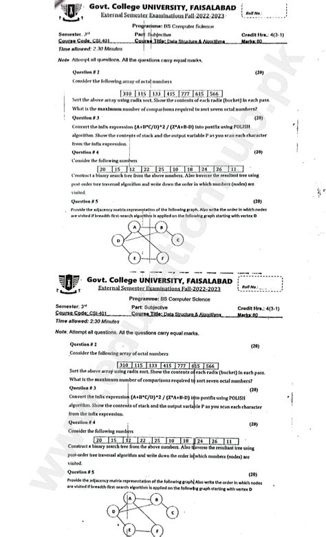 Data Structure And Algorithms Bscs Gcuf Past Papers Archives