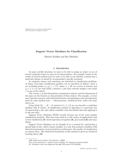 Pdf Support Vector Machines For Classification