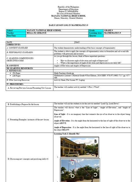 Trigonometry Lesson Plan For Cot Pdf Trigonometry Learning