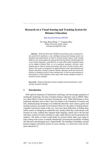 Pdf Research On A Visual Sensing And Tracking System For Distance Education