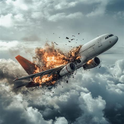 Mid Air Disaster Concept With Explosion And Fire Stock Image Image Of