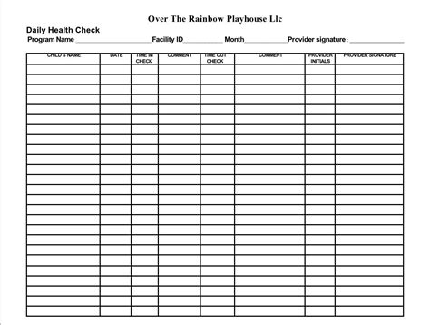 Daycare Health Check Daily Form Etsy