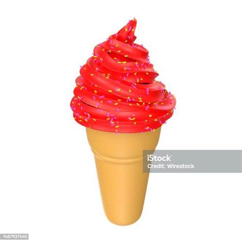 흰색 배경에 분리된 스프링클이 있는 아이스크림 콘의 3d 렌더링 0명에 대한 스톡 사진 및 기타 이미지 0명 3차원 형태