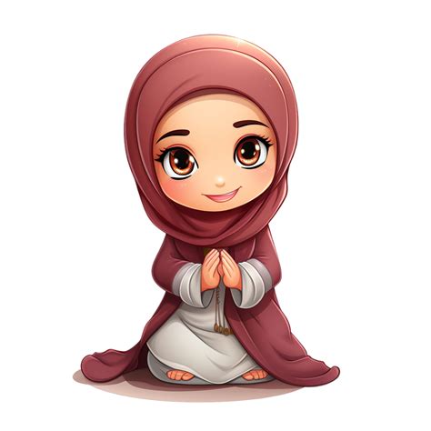 Cartoon Muslim Girl Praying With Hijab Ai Generative 28648774 Png