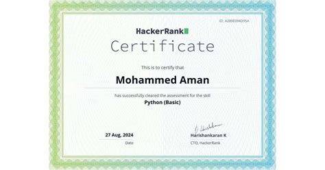 Hackerrank Skill Certificate Mohammed Aman