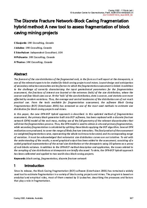 pdf the discrete fracture network block caving fragmentation hybrid