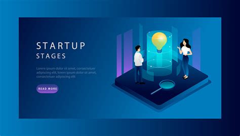 시작 단계의 아이소메트릭 개념 작은 만화 캐릭터와 솔루션 투자 아이디어 웹 사이트 방문 페이지 투자 분석을 위한 커머스 스타트업 단계 웹 페이지 벡터 일러스트레이션 인터넷에