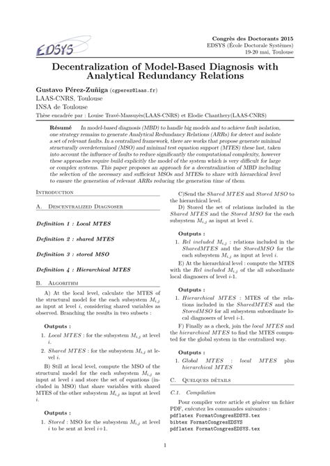 Pdf Decentralization Of Model Based Diagnosis With Analytical Redundancy Relations